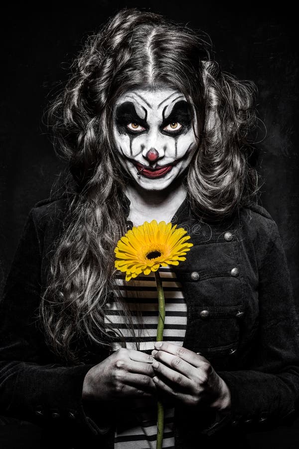 Scary evil clown girl stock image. Image of horror, monster - 59837115