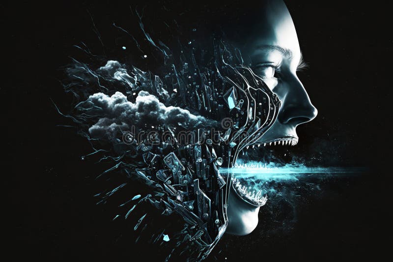 Scary Face of Artificial Intelligence. Generative AI. Stock ...