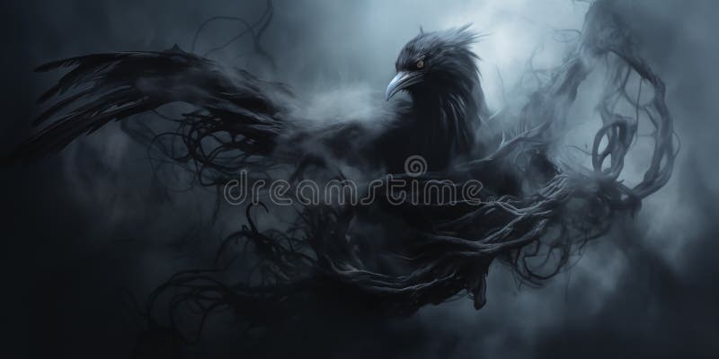 Scary Fantasy Bird Coming Out of the Smoke Stock Illustration ...