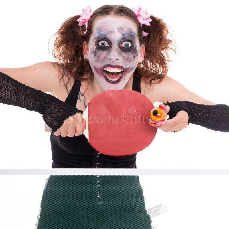 Scary Female Clown is Playing Ping-pong Stock Photo - Image of ghouls ...