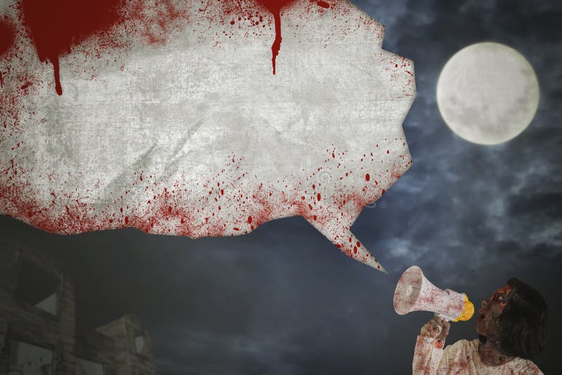 Scary Female Ghost Shouts at Empty Cloud Bubble Stock Image - Image of ...