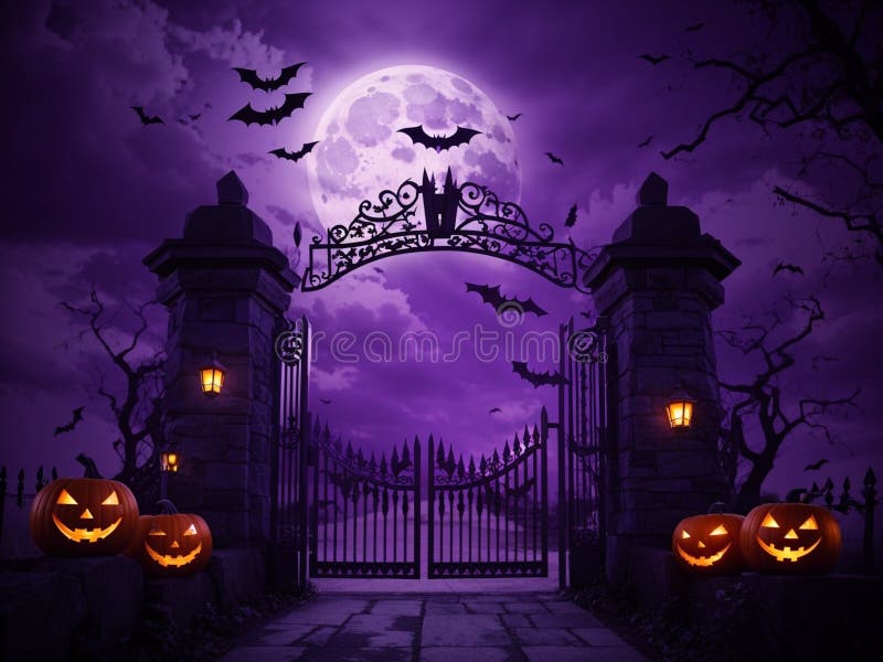 Scary Gate Halloween Night Decorations Stock Illustration ...