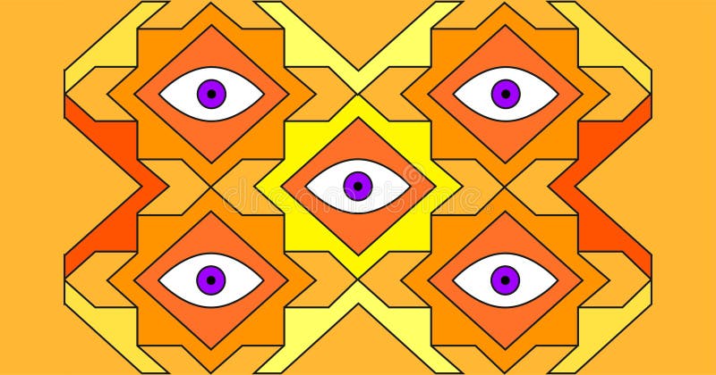 Scary Geometric Ornament with an Eye in Orange Tones. Black Outline for ...