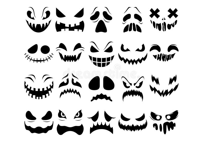 Scary Ghost Face Collections Element Set Stock Vector - Illustration of ...