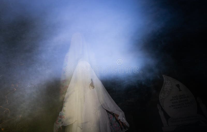 Scary Ghost in Foggy Night Halloween Background Stock Image - Image of ...