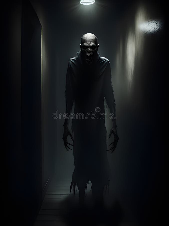 Scary Ghost Standing on the Dark Corridor, AI Generated Stock ...