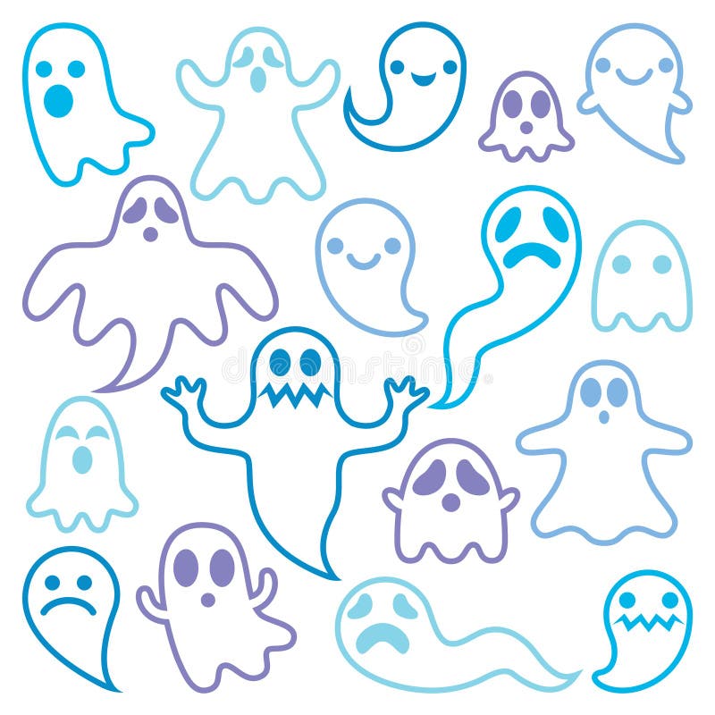 Scary Ghosts Design, Halloween Characters Icons Set Stock Vector ...