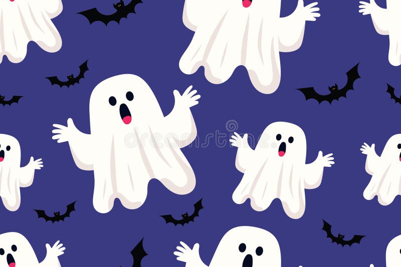 Scary Ghosts Pattern on Purple Isolated Background. Stock Illustration - Illustration of faces ...