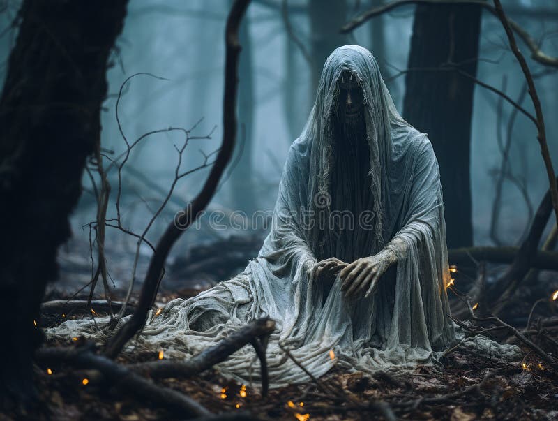 Scary Ghosts Walk through the Cemetery, in the Rays of Moonlight, in ...