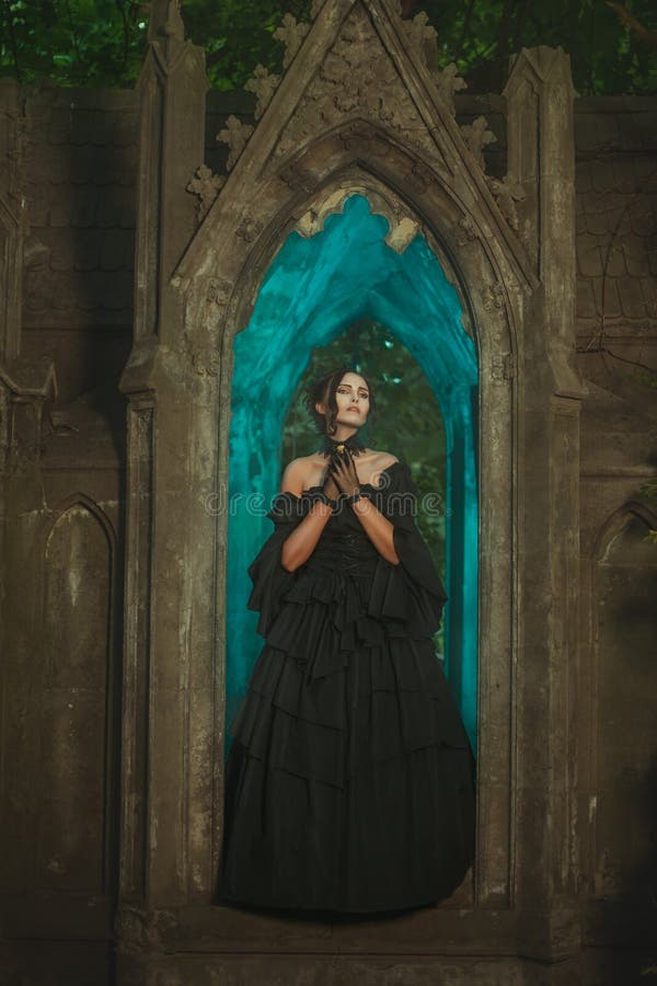 Scary Girl Standing at Night in the Castle. Stock Photo - Image of ...