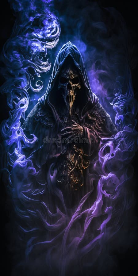 Scary Grim Reaper in the Dark Stock Illustration - Illustration of ...