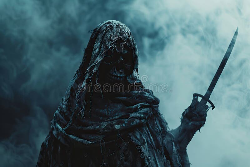 Scary Grim Reaper with Sharp Scythe in Hell with Dramatic Background ...