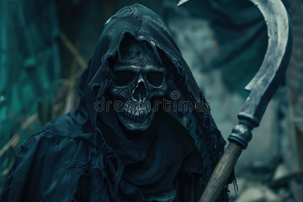 Scary Grim Reaper with Sharp Scythe in Hell with Dramatic Background ...