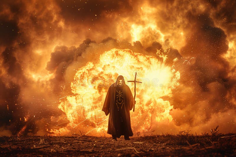 Scary Grim Reaper with Sharp Scythe in Hell with Dramatic Background ...