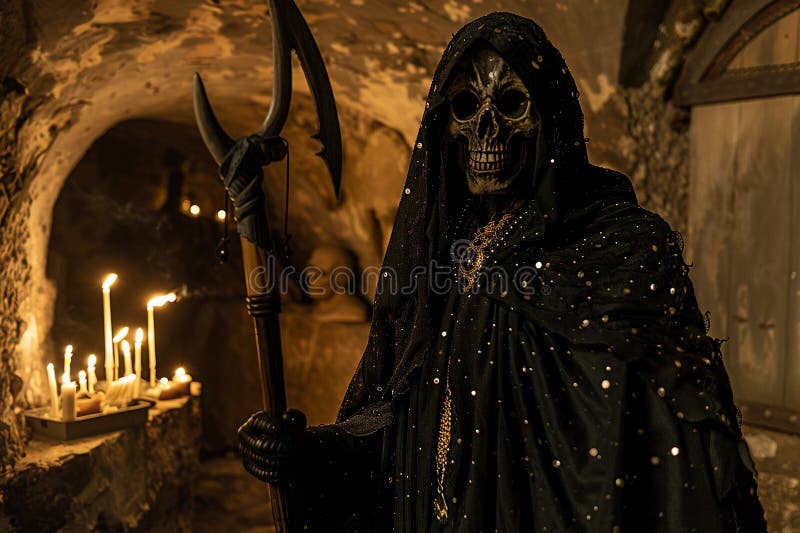 Scary Grim Reaper with Sharp Scythe in Hell with Dark Dramatic Color ...