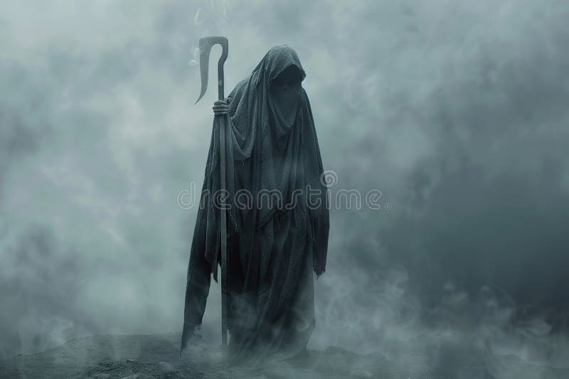 Scary Grim Reaper with Sharp Scythe in Hell with Dark Dramatic Color ...