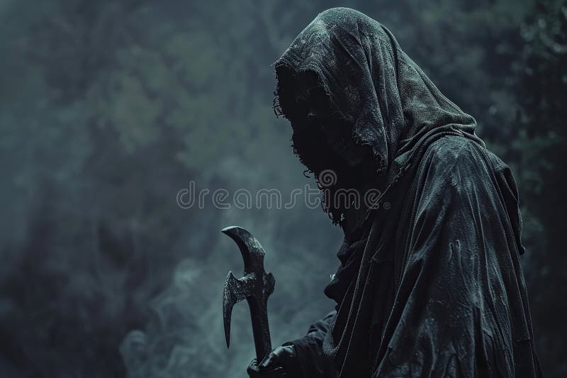 Scary Grim Reaper with Sharp Scythe in Hell with Dark Dramatic Color ...