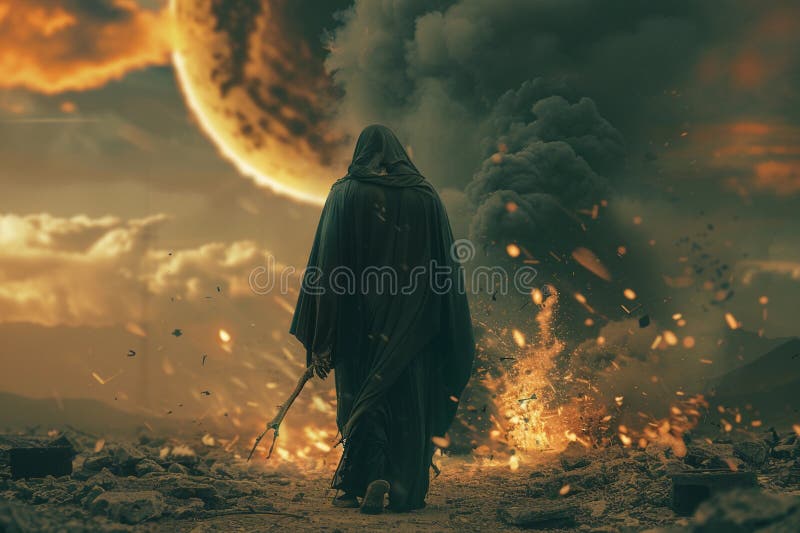 Scary Grim Reaper with Sharp Scythe in Hell with Dramatic Background ...