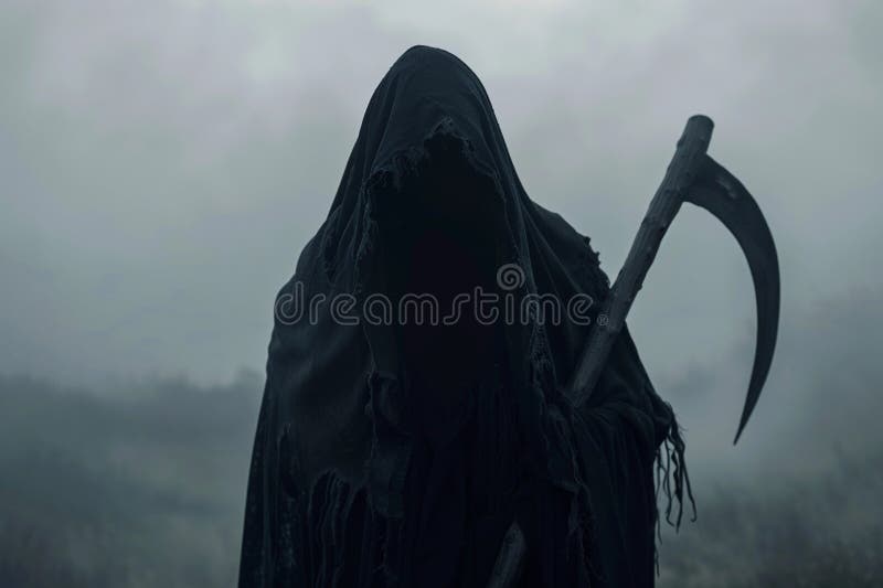 Scary Grim Reaper with Sharp Scythe in Hell with Dramatic Background ...