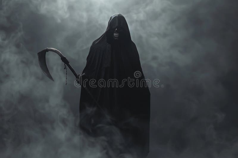 Scary Grim Reaper with Sharp Scythe in Hell with Dramatic Background ...