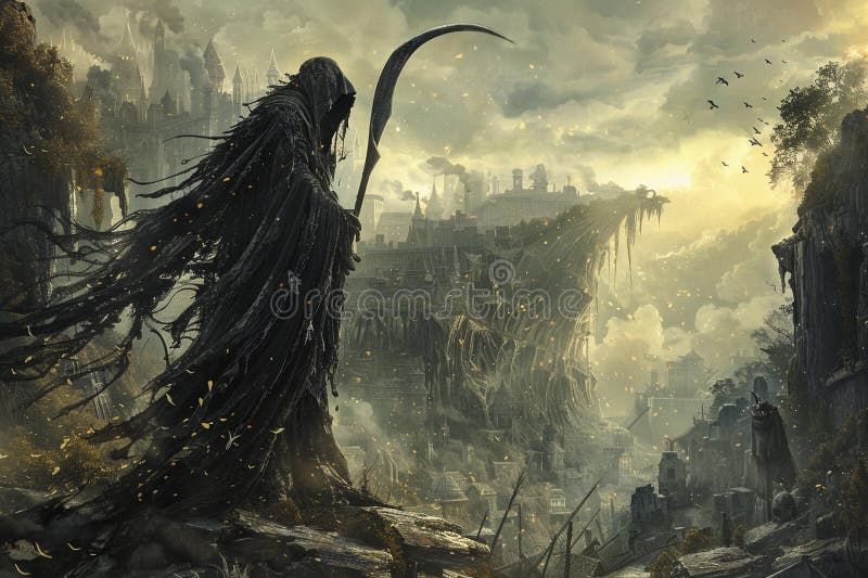 Scary Grim Reaper with Sharp Scythe in Hell with Dramatic Background ...