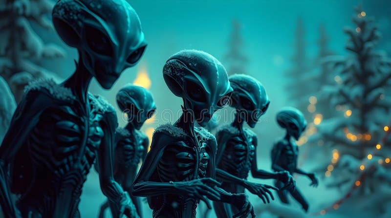 Group of Aliens in the Snow Stock Illustration - Illustration of ...