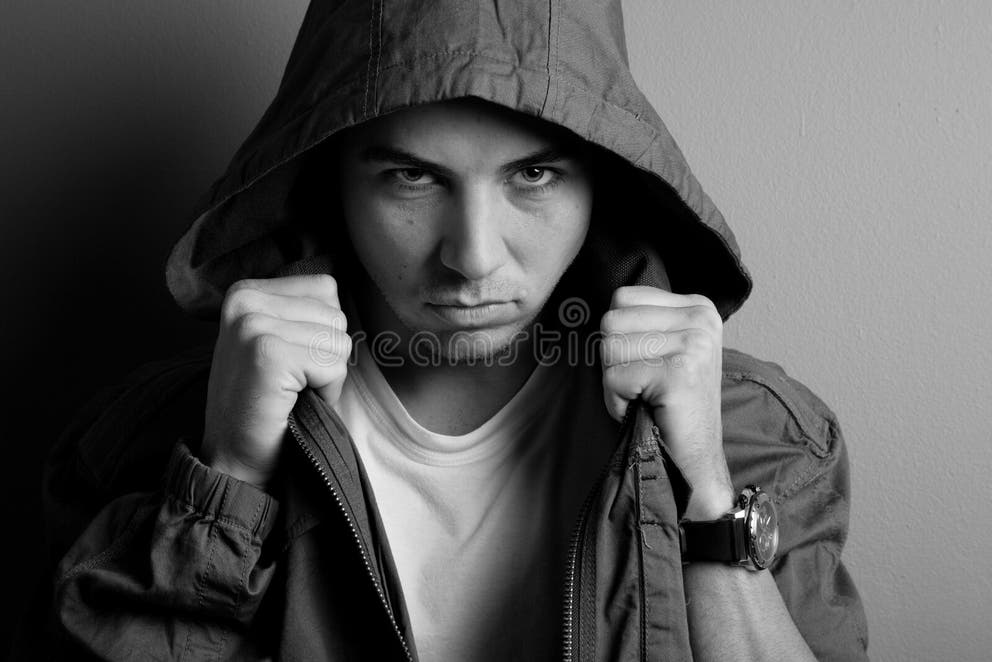 Scary Guy stock image. Image of white, expression, hoodie - 18975085