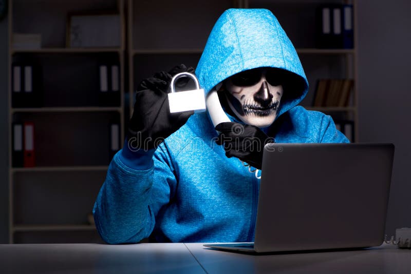 The Scary Hacker Hacking Security Firewall Late In Office Stock Image ...