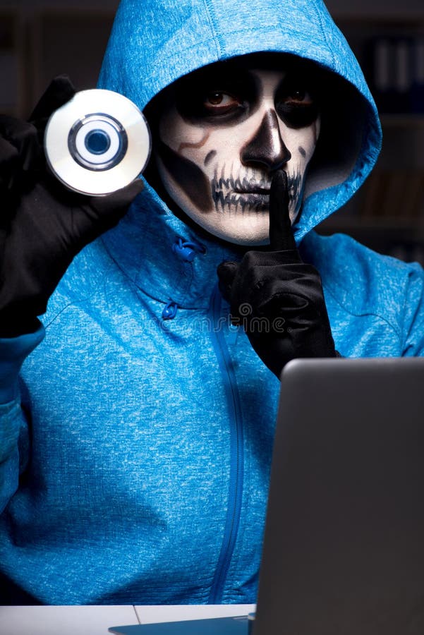 The Scary Hacker Hacking Security Firewall Late in Office Stock Photo ...