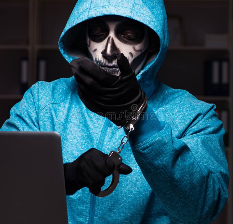 Scary Hacker Hacking Security Firewall Late in Office Stock Photo ...