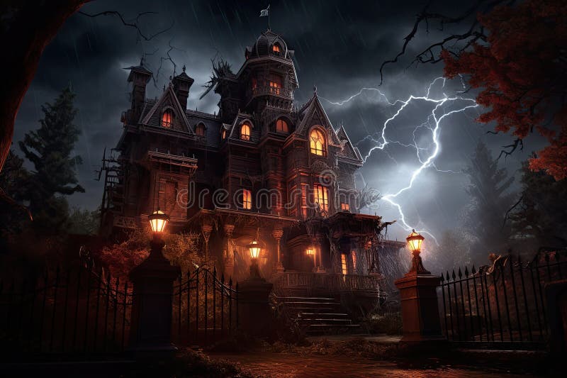 Scary Halloween Background with Haunted House in Spooky Forest, AI ...