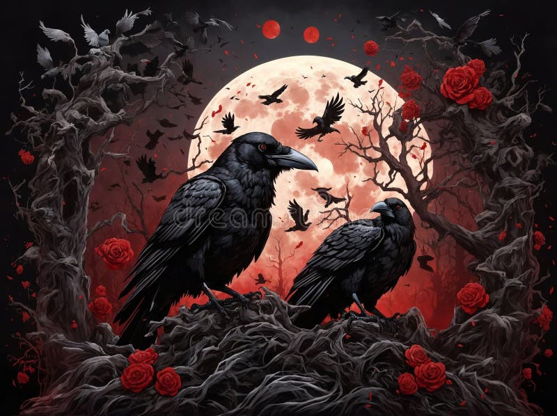 Scary Halloween Background with Ravens, Ai Generated Stock Illustration ...