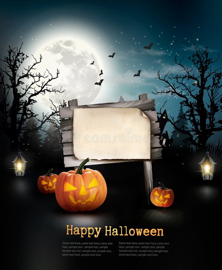Scary Halloween Background with a Wooden Sign. Stock Vector ...