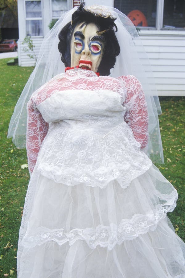 Scary Halloween Bride on Lawn, New England Editorial Photo - Image of ...