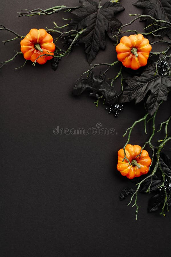 Scary Halloween Flat Lay Composition with Pumpkins, Maple Leaves ...