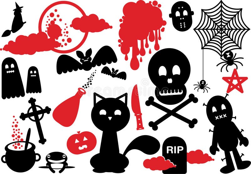 Scary Halloween Icon Elements Set Stock Illustration - Illustration of ...