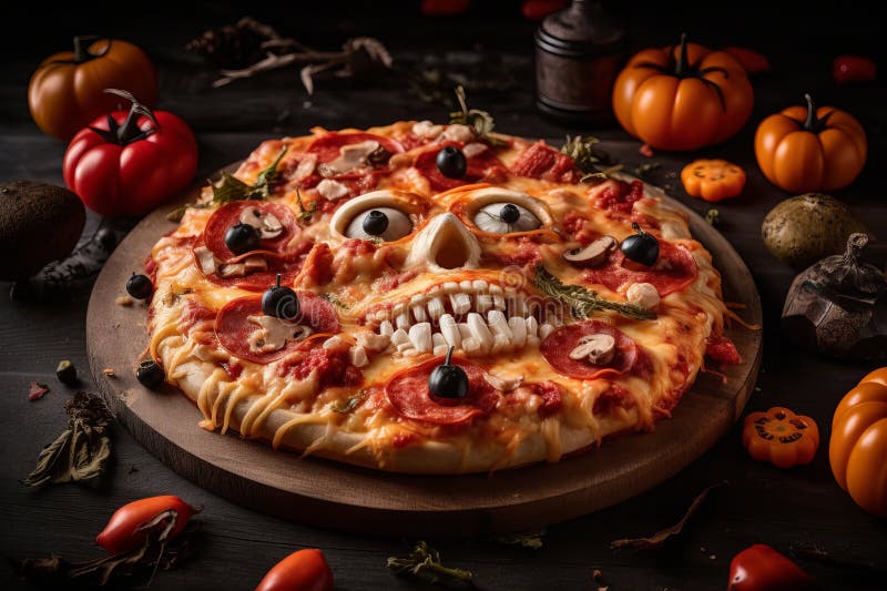Scary halloween pizza stock illustration. Illustration of spooky ...