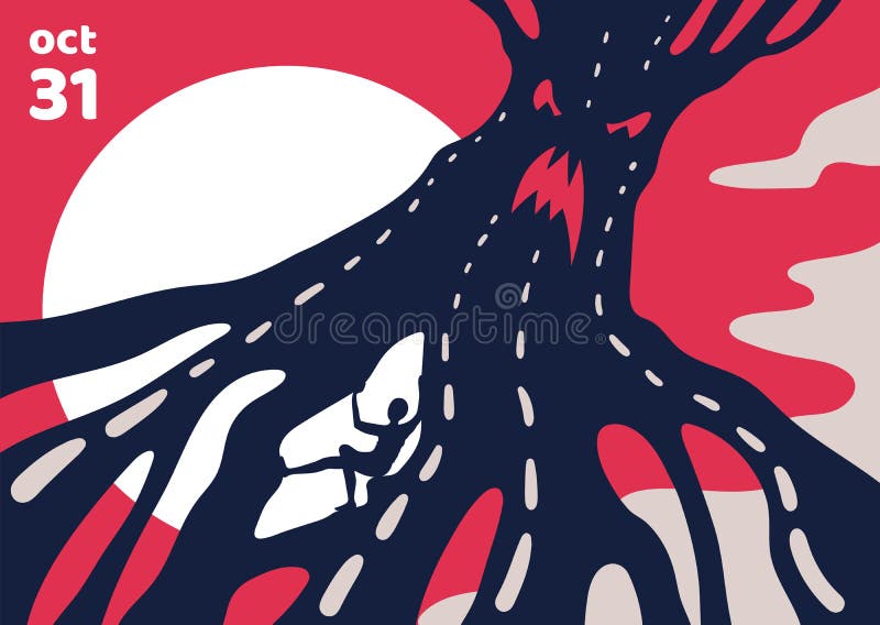 Scary Halloween Poster about Magic Monster Tree Stock Vector ...
