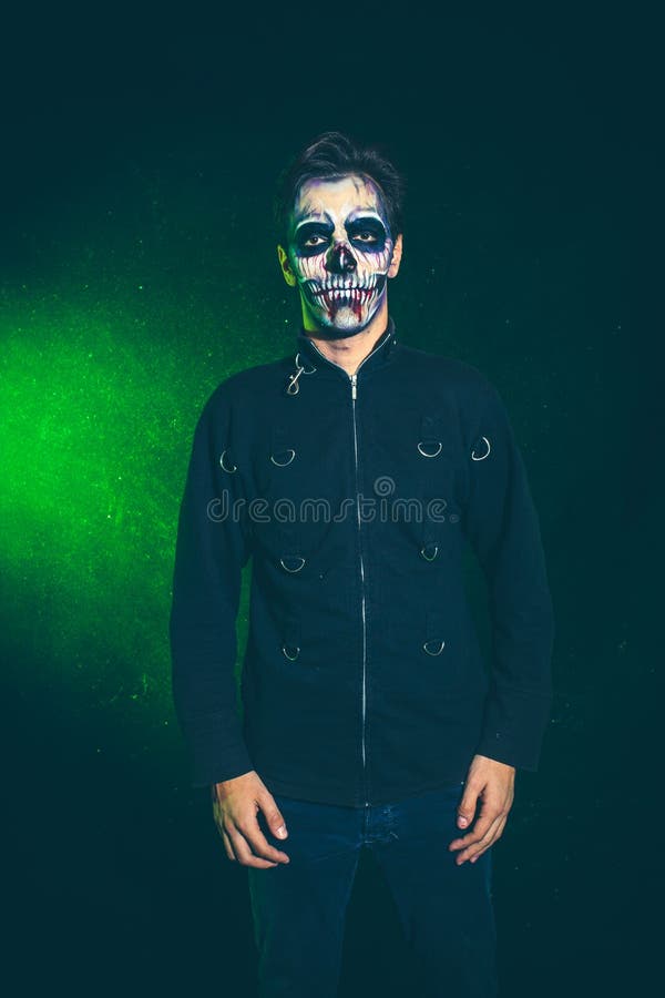 Scary Halloween Skeleton Man in Jacket Stud Stock Photo - Image of ...