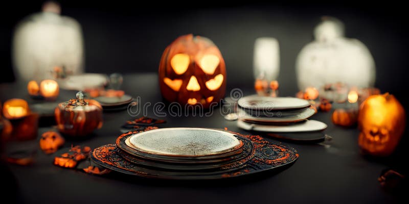 Scary halloween table set stock illustration. Illustration of monster ...