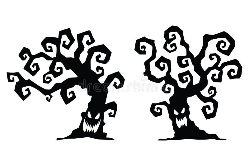 Scary Halloween Tree Silhouette Illustration Stock Illustration ...