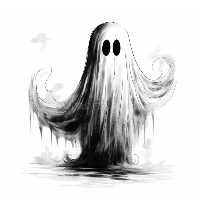 Scary Hand-Drawn Cartoon Ghost Stock Illustration - Illustration of ...
