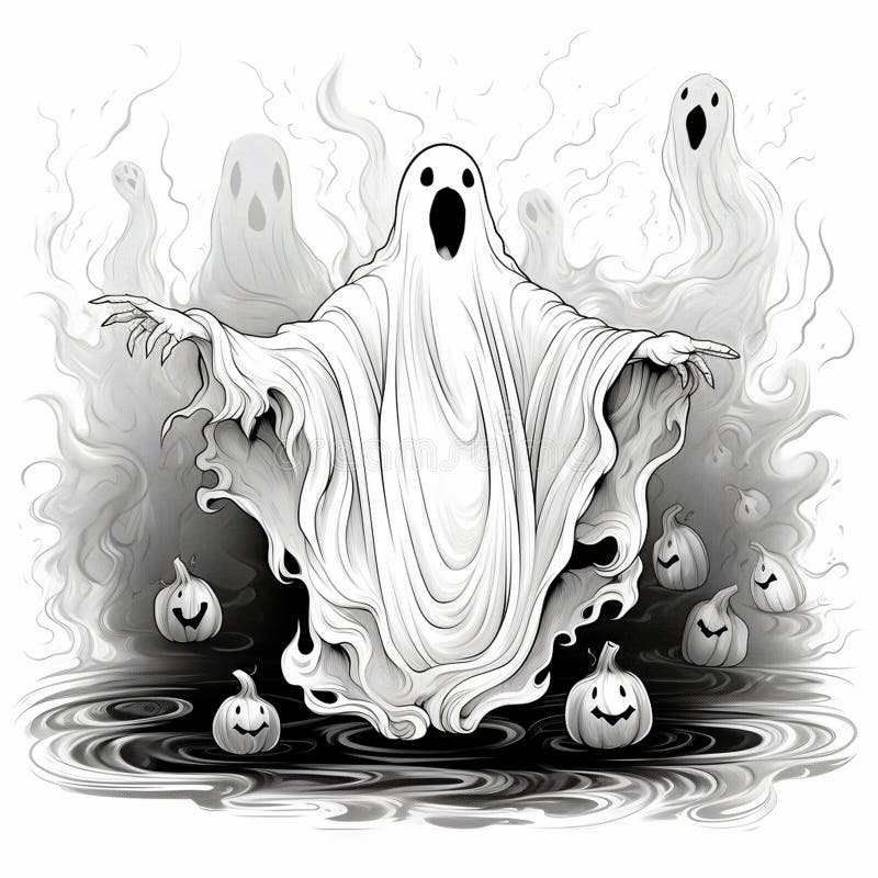 Scary Hand-Drawn Cartoon Ghost Stock Illustration - Illustration of ...