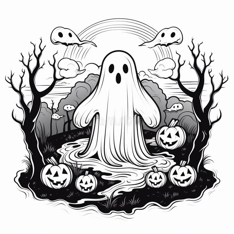 Scary Hand-Drawn Cartoon Ghost Stock Illustration - Illustration of ...