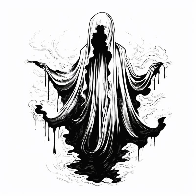Scary Hand-Drawn Ghost with Long Arms and Legs Stock Illustration ...