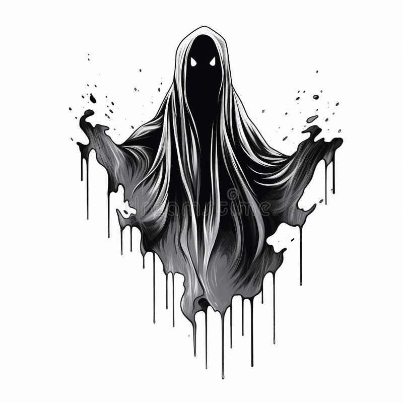 Scary Hand-Drawn Ghost with Long Arms and Legs Stock Illustration ...