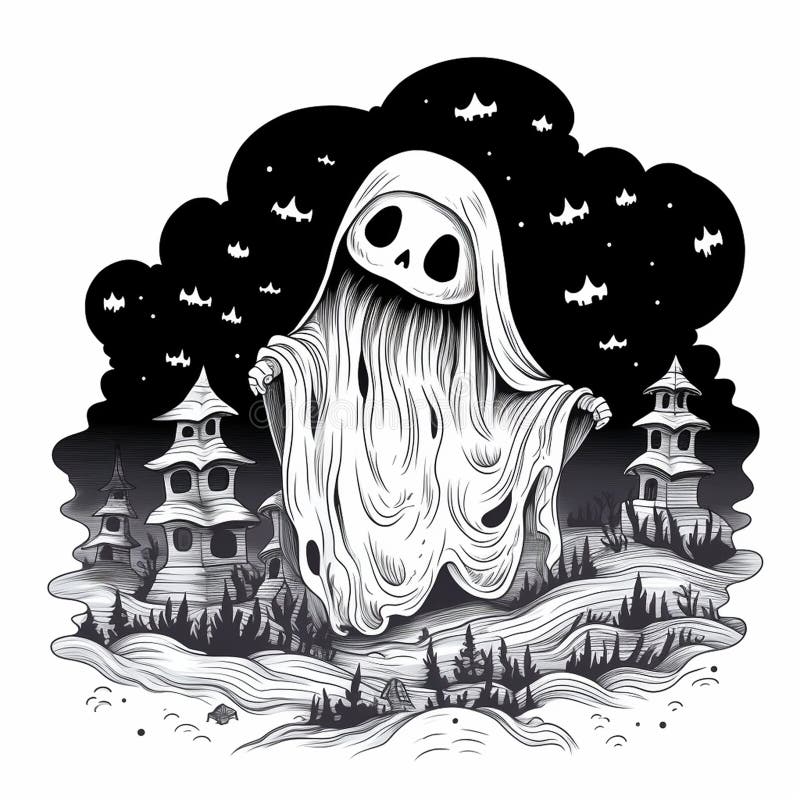 Scary Hand-Drawn Ghost with Long Arms and Legs Stock Illustration ...