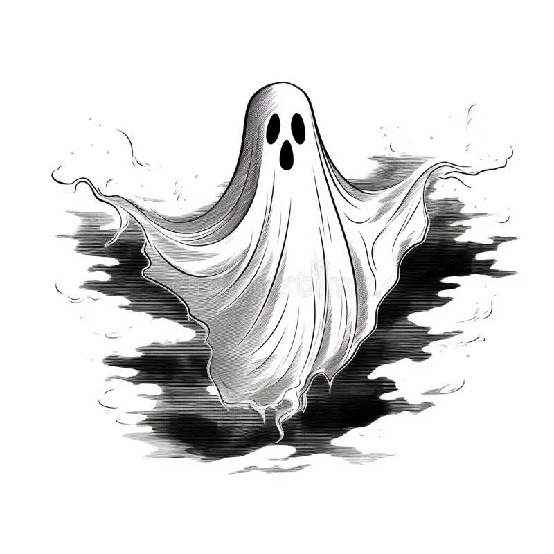 Scary Hand-Drawn Ghost with Long Arms and Legs Stock Illustration ...