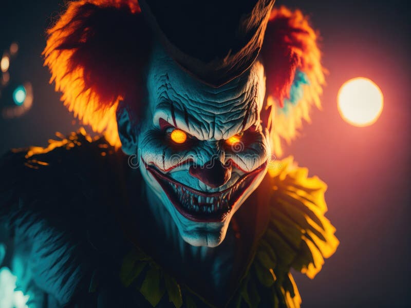 Scary Horror Clown Bright Image. Ai Generative Stock Illustration ...