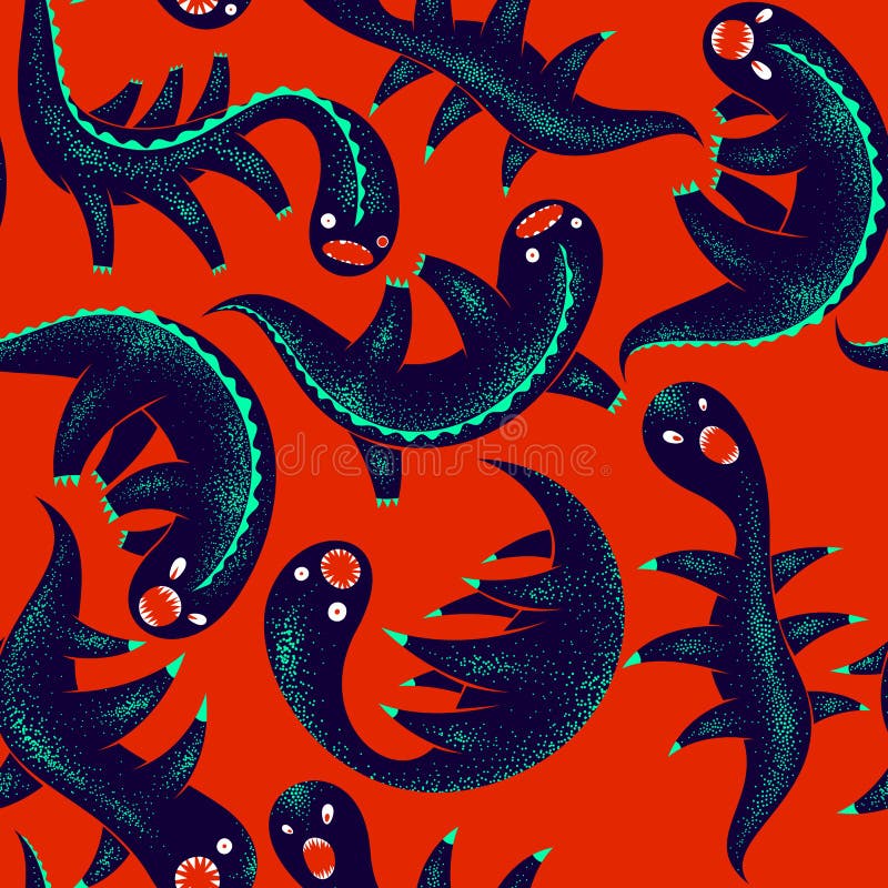 Scary Horror Monsters Seamless Vector Textile Pattern, Beasts Creatures ...